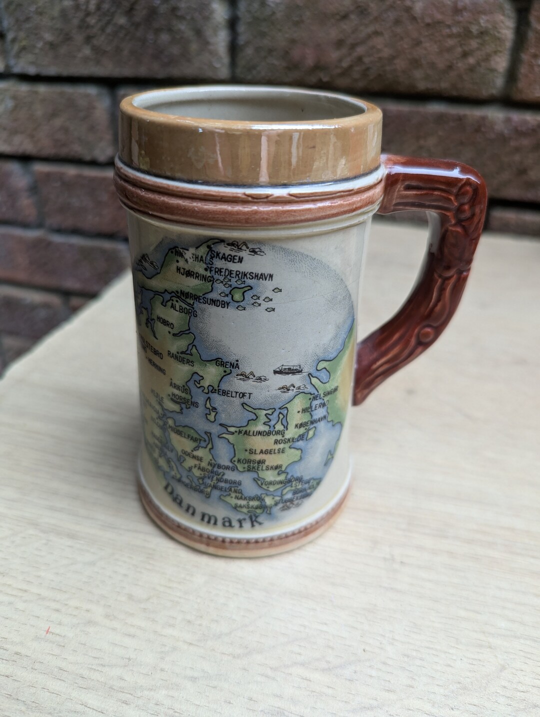 Vintage Karlslunde Keramik Map of Denmark Glazed Ceramic Stein or ...