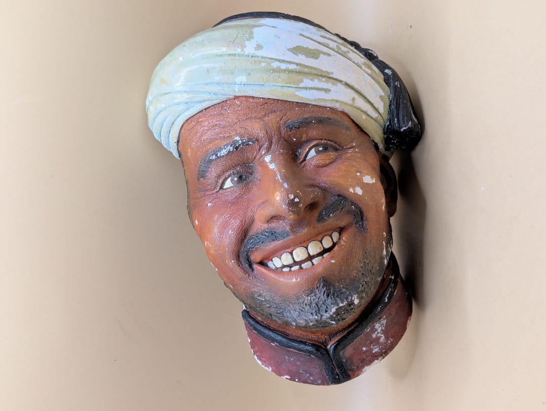 Plaster Head Figure, Arabic or Indian Features, Wall Hanging, Metal ...