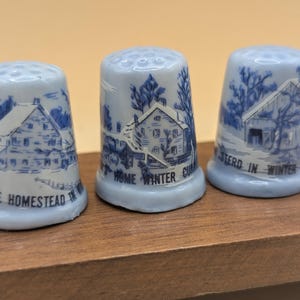 Vintage FOUR Rare Porcelain Thimbles Currier & Ives the Old Homestead ...