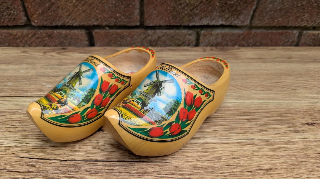 Vintage 1980s Dutch Wooden Clogs – Hand-painted Holland Windmill ...