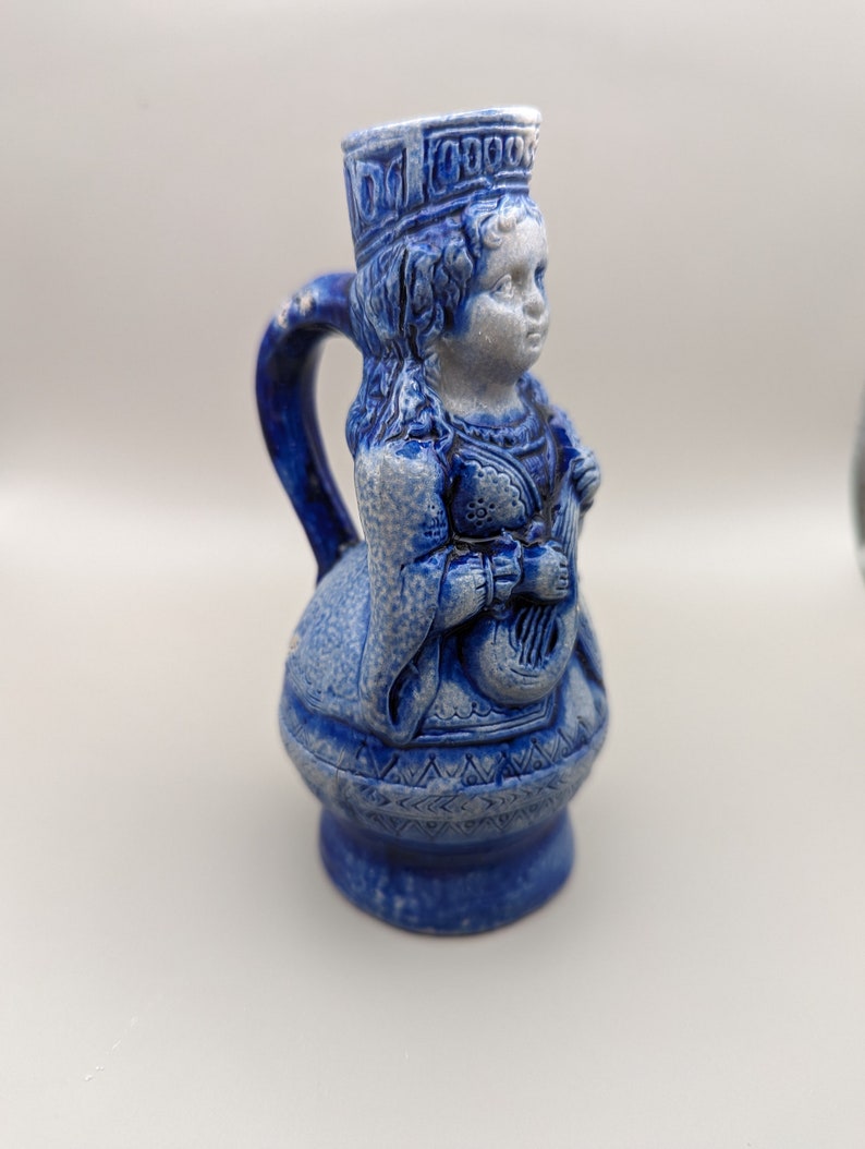 Antique German Glazed Blue and Grey Stoneware Small Lady Jug, Vintage ...