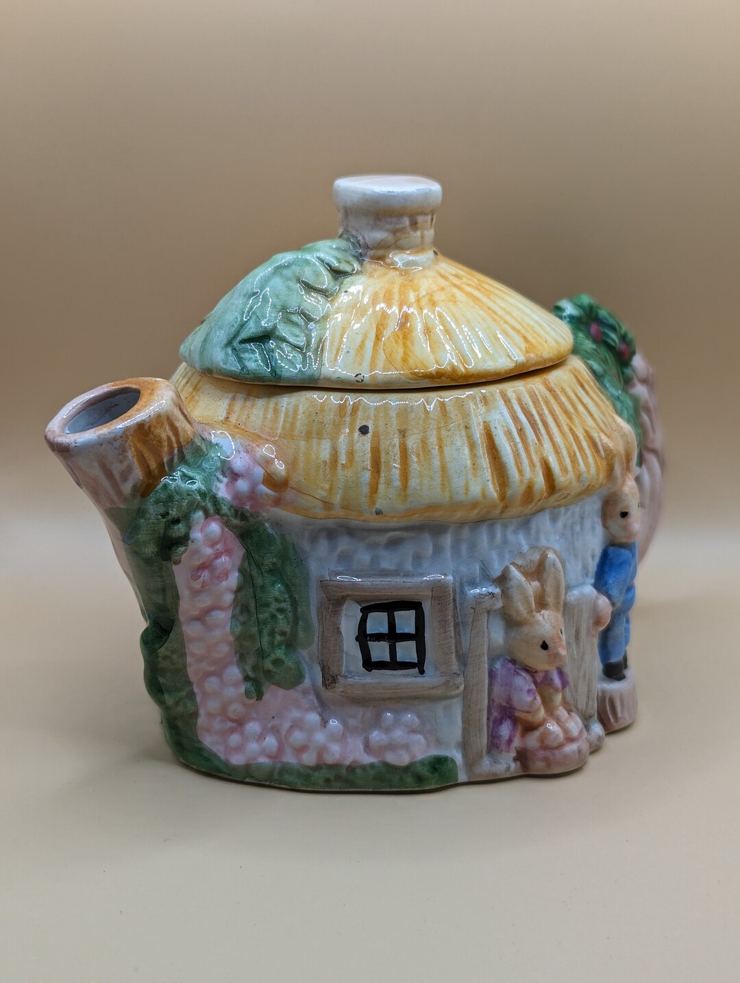 1980s Decorative Rabbit Family Teapot Country Farm Cottage Thatched ...