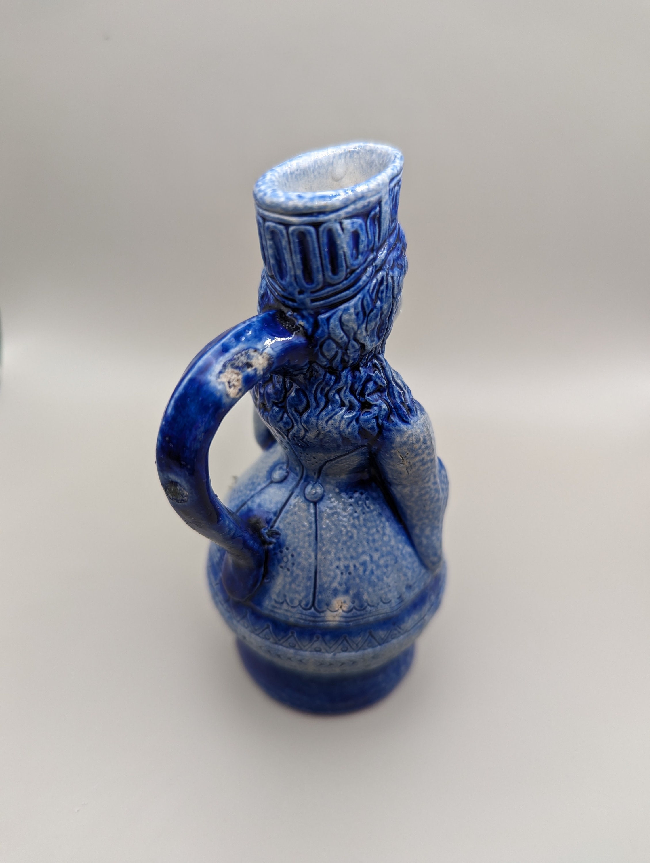 Antique German Glazed Blue and Grey Stoneware Small Lady Jug, Vintage ...