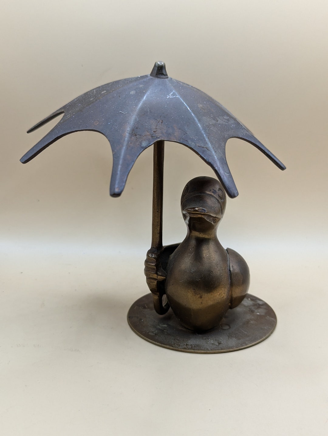 Vintage Brass Duck With Umbrella Figurine 5 Inch Solid Paperweight ...