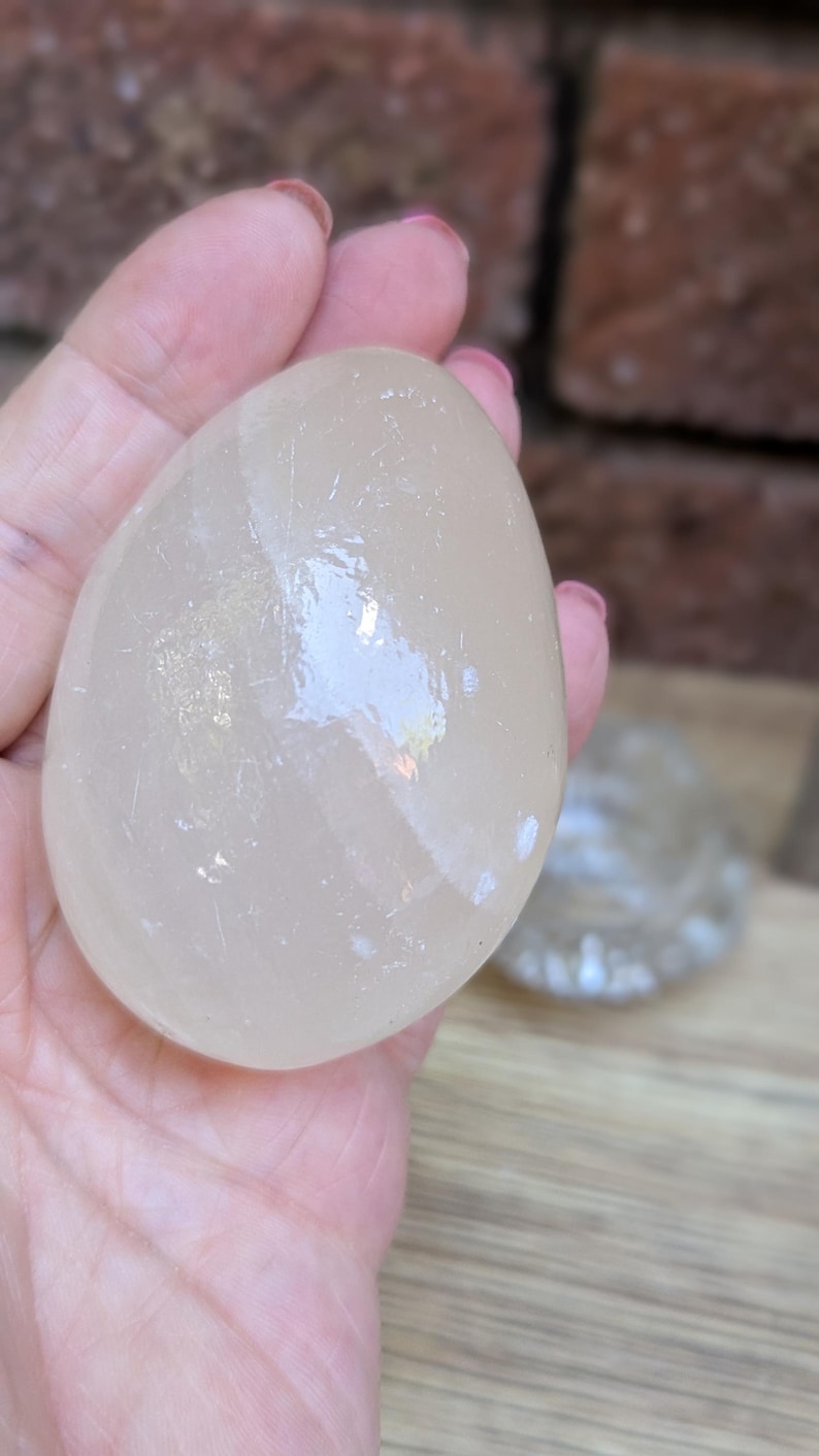 1970s Selenite Gemstone Egg – Polished White Crystal With Translucent ...