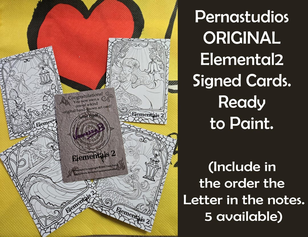 Coloring Original One-of-a-kind Signed Elemental2 Artist Cards Ready to ...