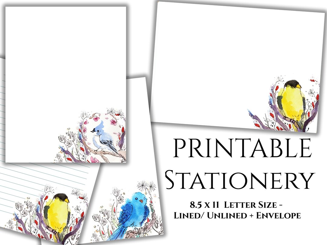 PRINTABLE Watercolor Birds three Different Stationery and Envelope ...