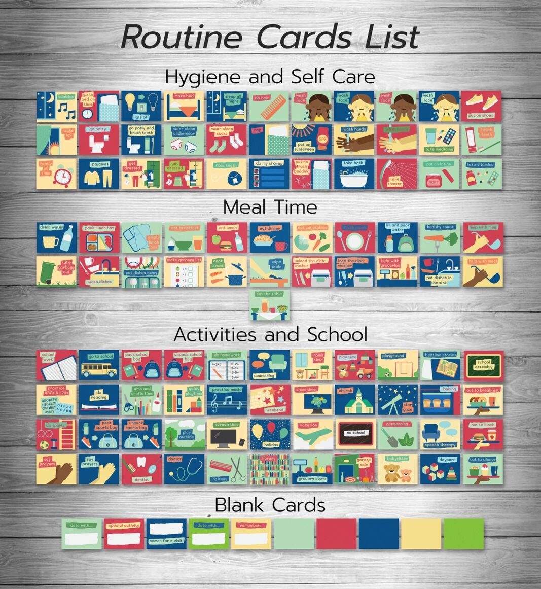 Routine Cards for Kids Printable set of 100 Cards - Etsy
