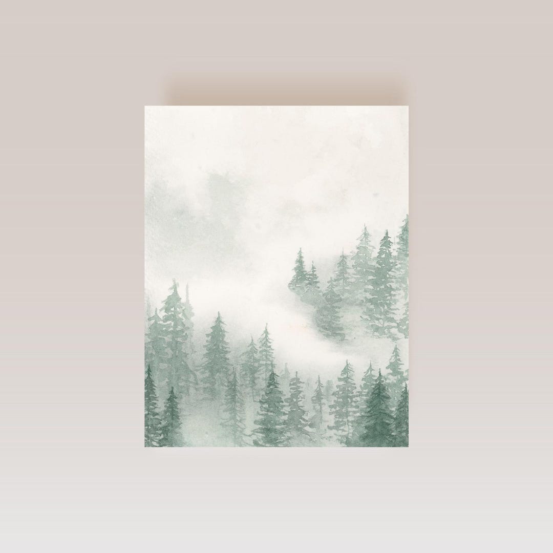 Watercolour Foggy Trees Card | Minimalist | A2 - Etsy