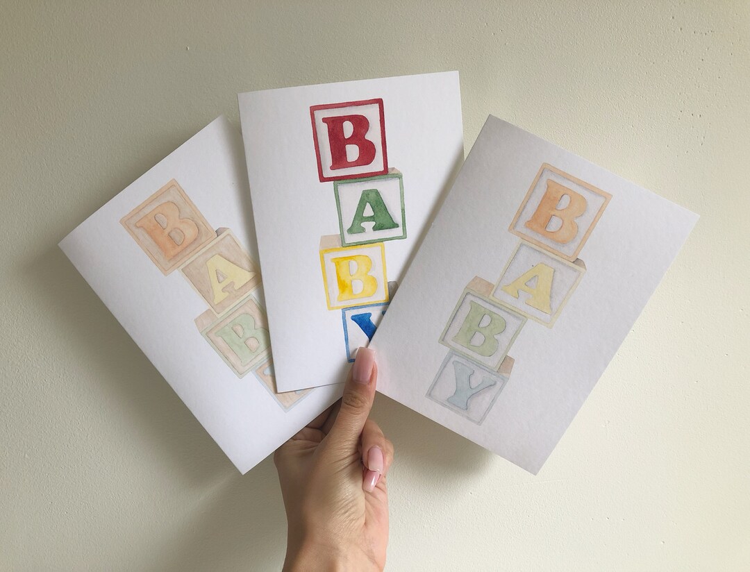 Watercolour Baby Card | Baby Blocks | Baby Shower Card | New Baby Card ...