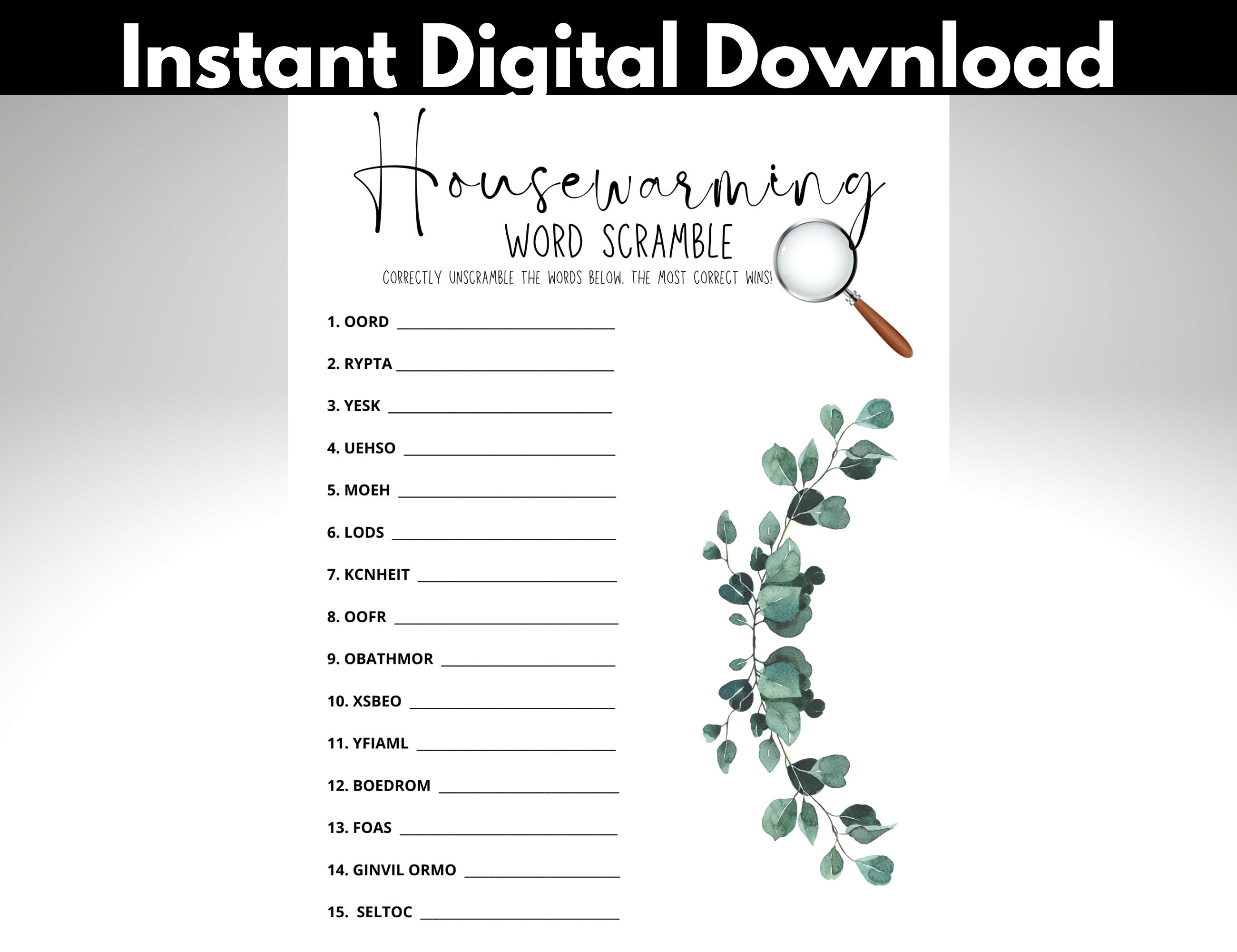 Housewarming Word Scramble, Garden Rustic Theme - Etsy
