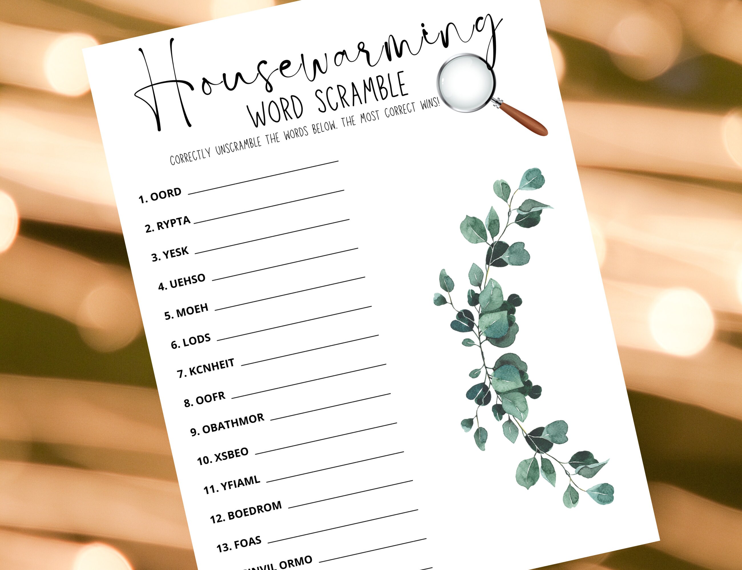 Housewarming Word Scramble, Garden Rustic Theme - Etsy