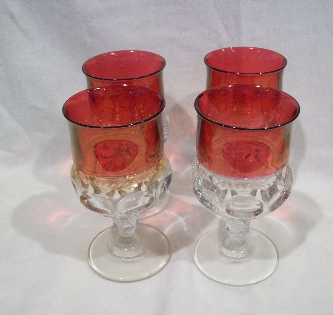 King's Crown Ruby Flash Thumbprint Water Goblets - Set of 4 - Etsy