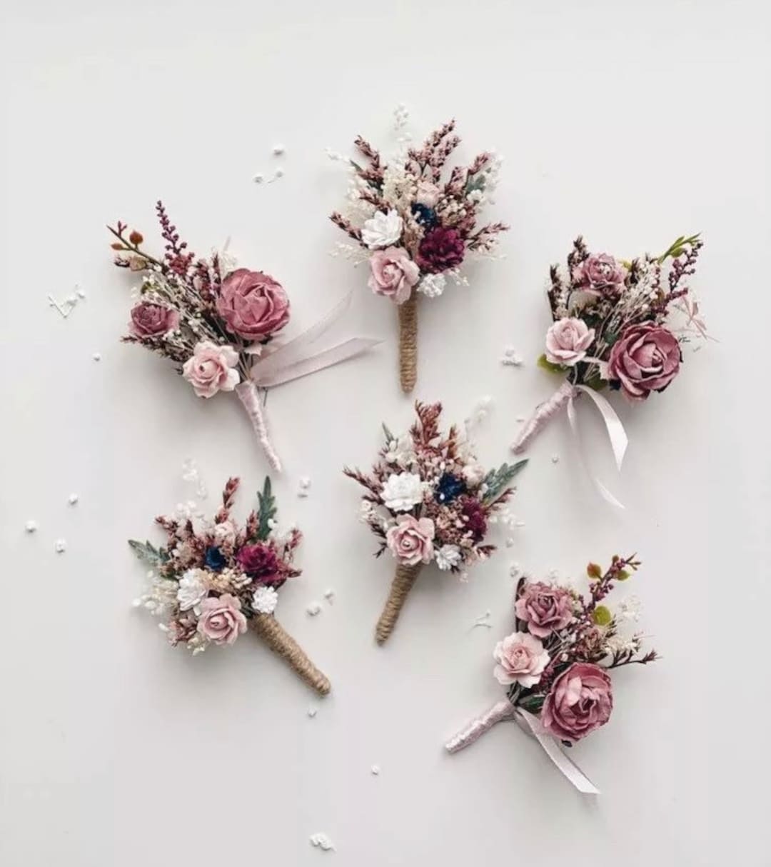 Dusky Pinks, White, Rose Wedding Buttonhole, Natural Grasses, Dried ...