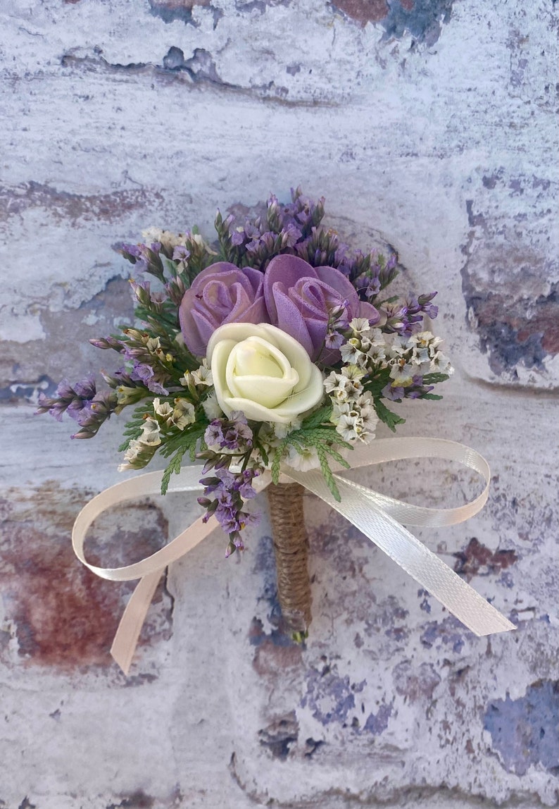 Purple Lavender Ivory White Wedding Buttonhole Rustic - Etsy UK