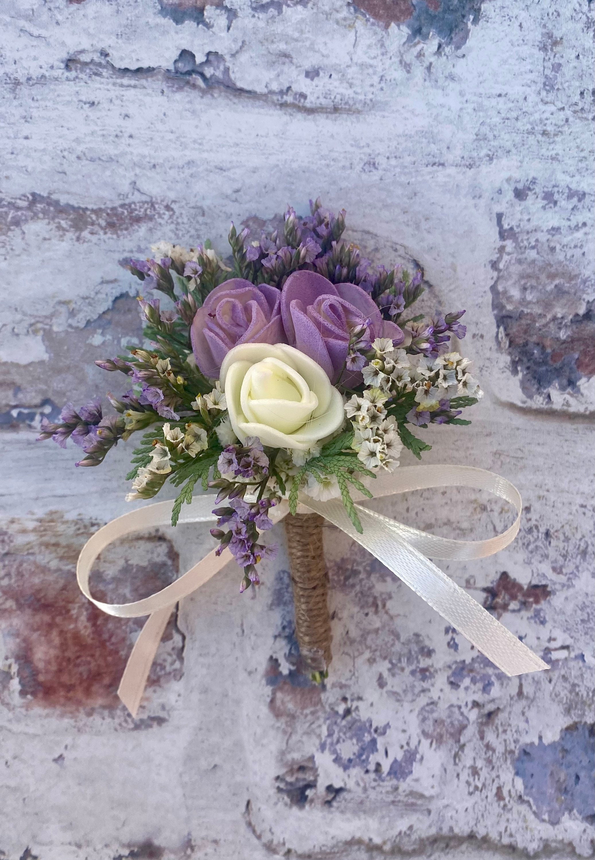 Purple Lavender Ivory White Wedding Buttonhole Rustic - Etsy UK