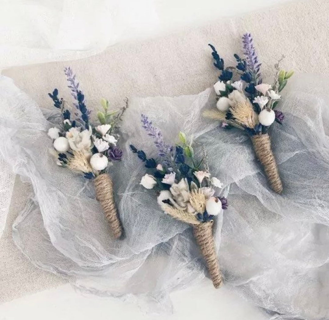 Lavender, Purple, Wedding Buttonhole, Rustic dried, Silk Flowers ...