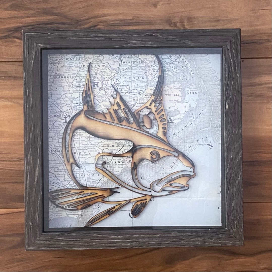 Redfish Wall Art: Coastal Fishing Decor - North Carolina Map - Etsy