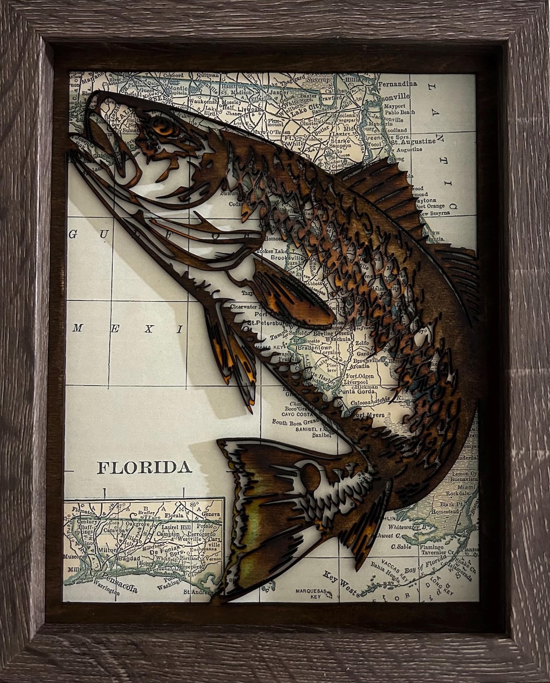 Redfish Framed Art: Coastal Fishing Decor, Florida Map Art - Etsy