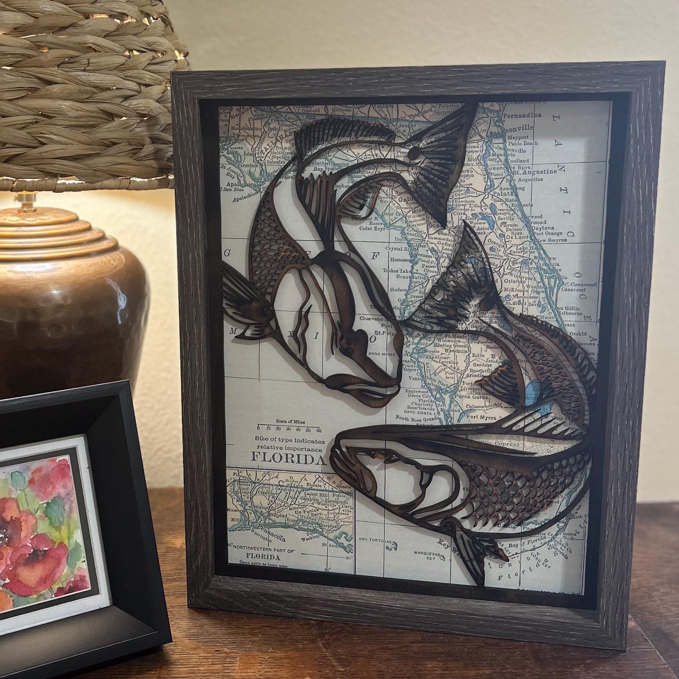 Redfish Wall Art: Vintage Florida Map, Coastal Fishing Decor - Etsy