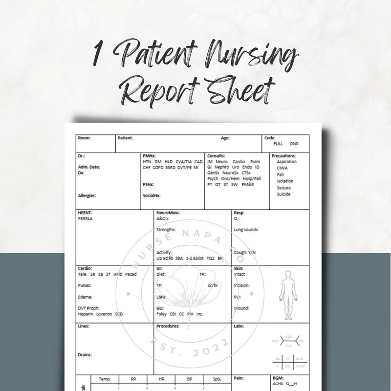 Pcu Nurse Report Sheet - Etsy