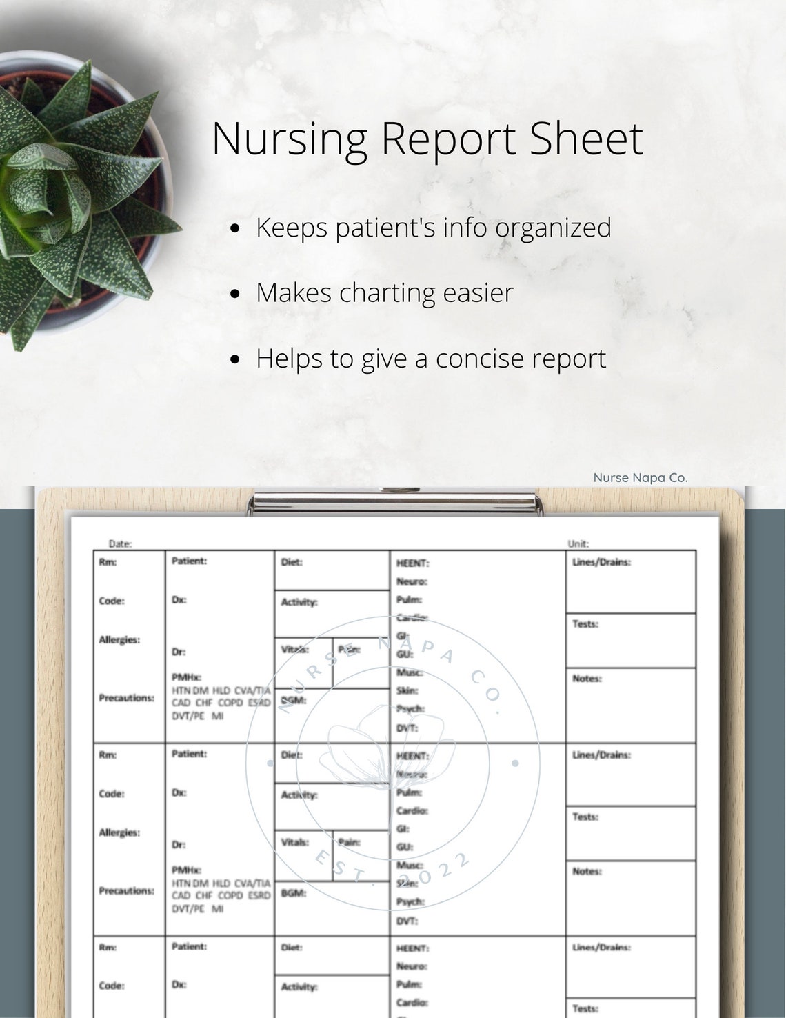 4 Patient Nursing Report Sheet, Multiple Patient Report Sheet, Shift ...