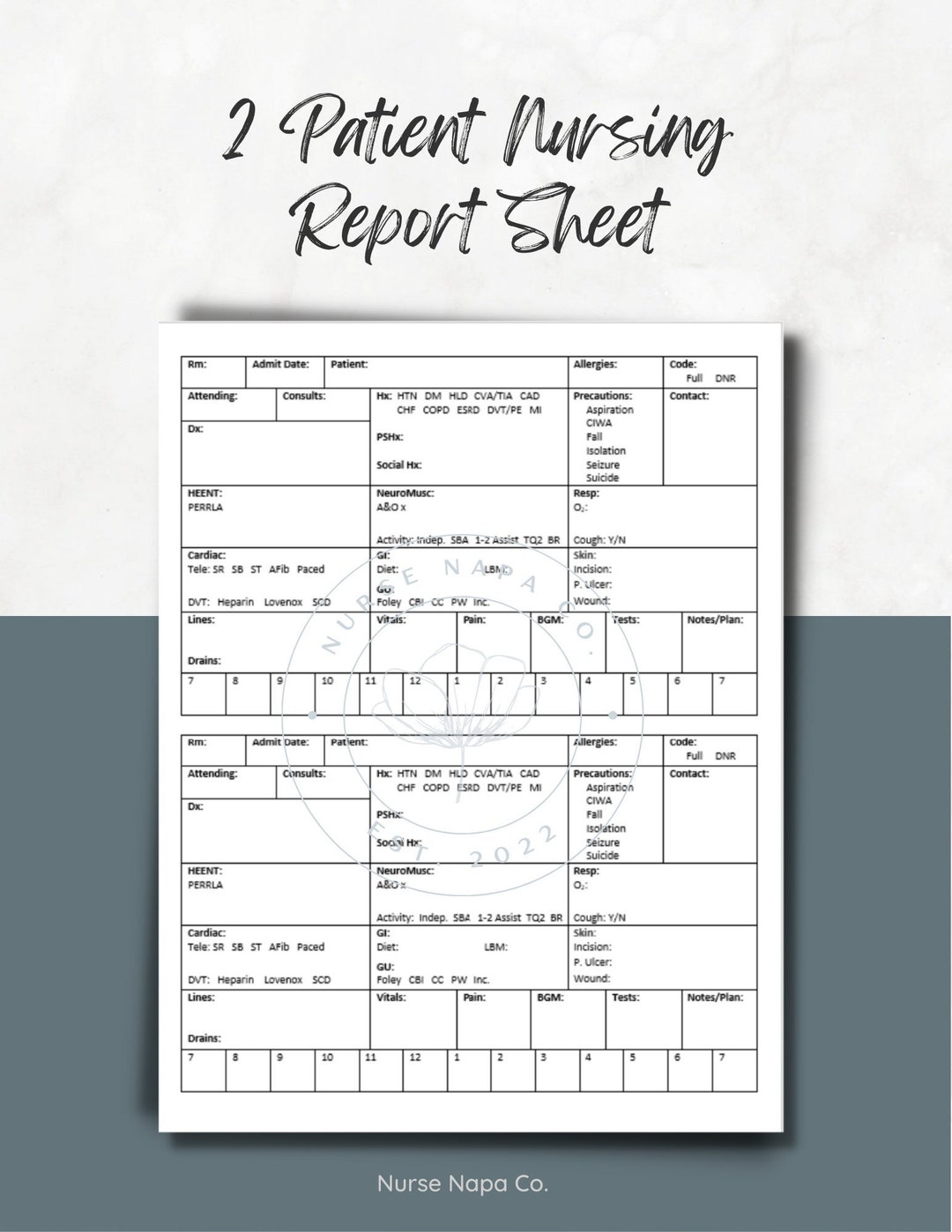 2 Patient Nursing Report Sheet Version 2, Patient Assessment ...
