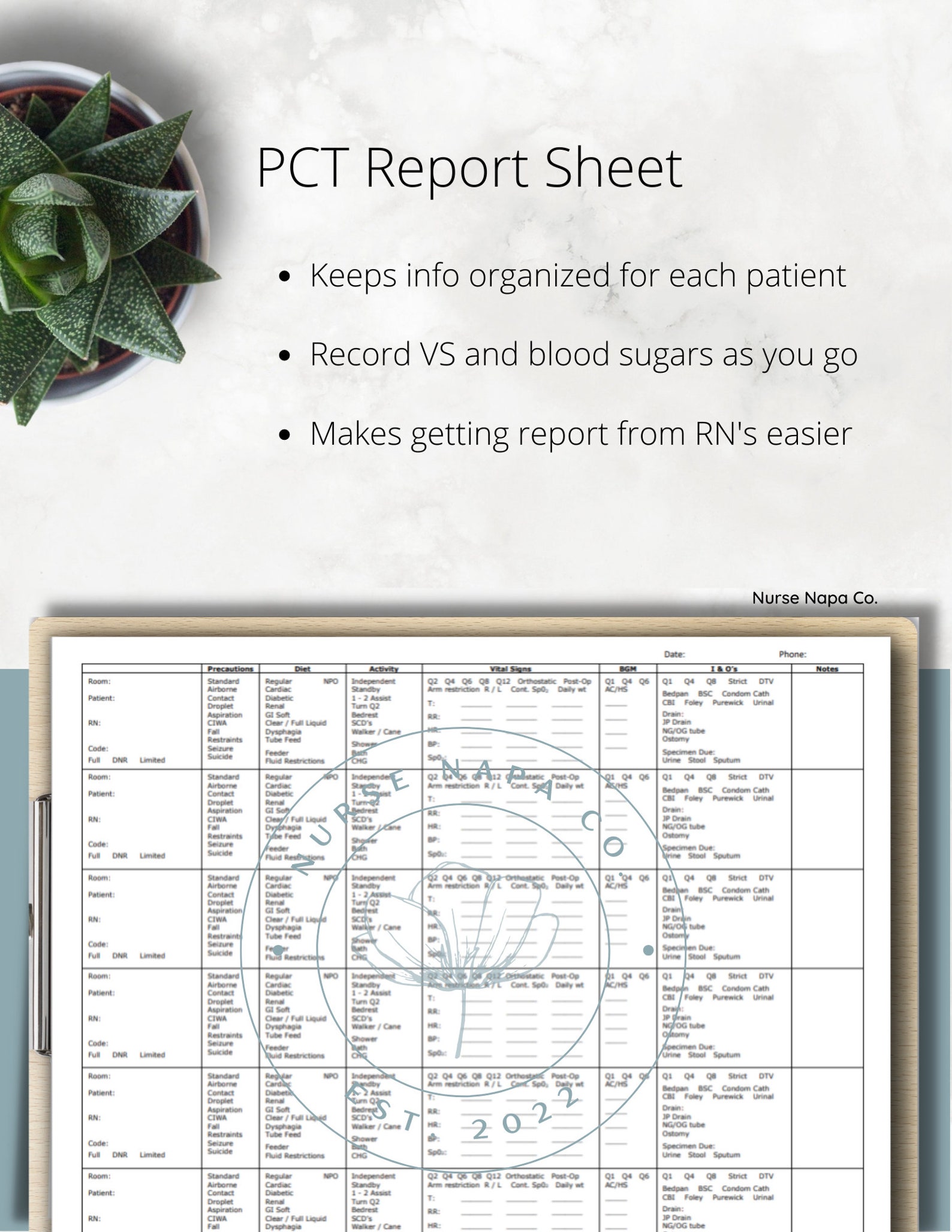 6 Patient Pct Report Sheet Bundle, Cna Report Sheet Bundle, HIGH ...