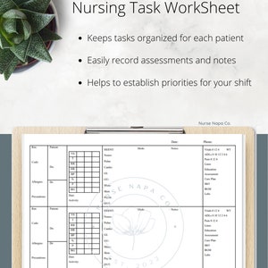 4 Patient Nursing Task Worksheet, Shift Planner, HIGH QUALITY, RN Task ...