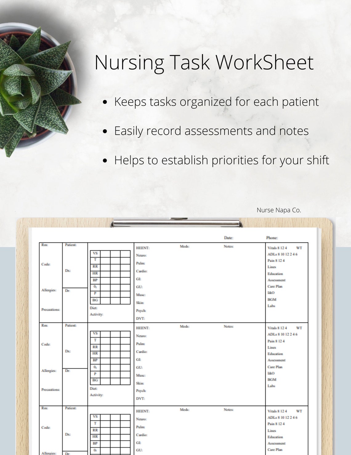 4 Patient Nursing Task Worksheet Shift Planner RN Task - Etsy
