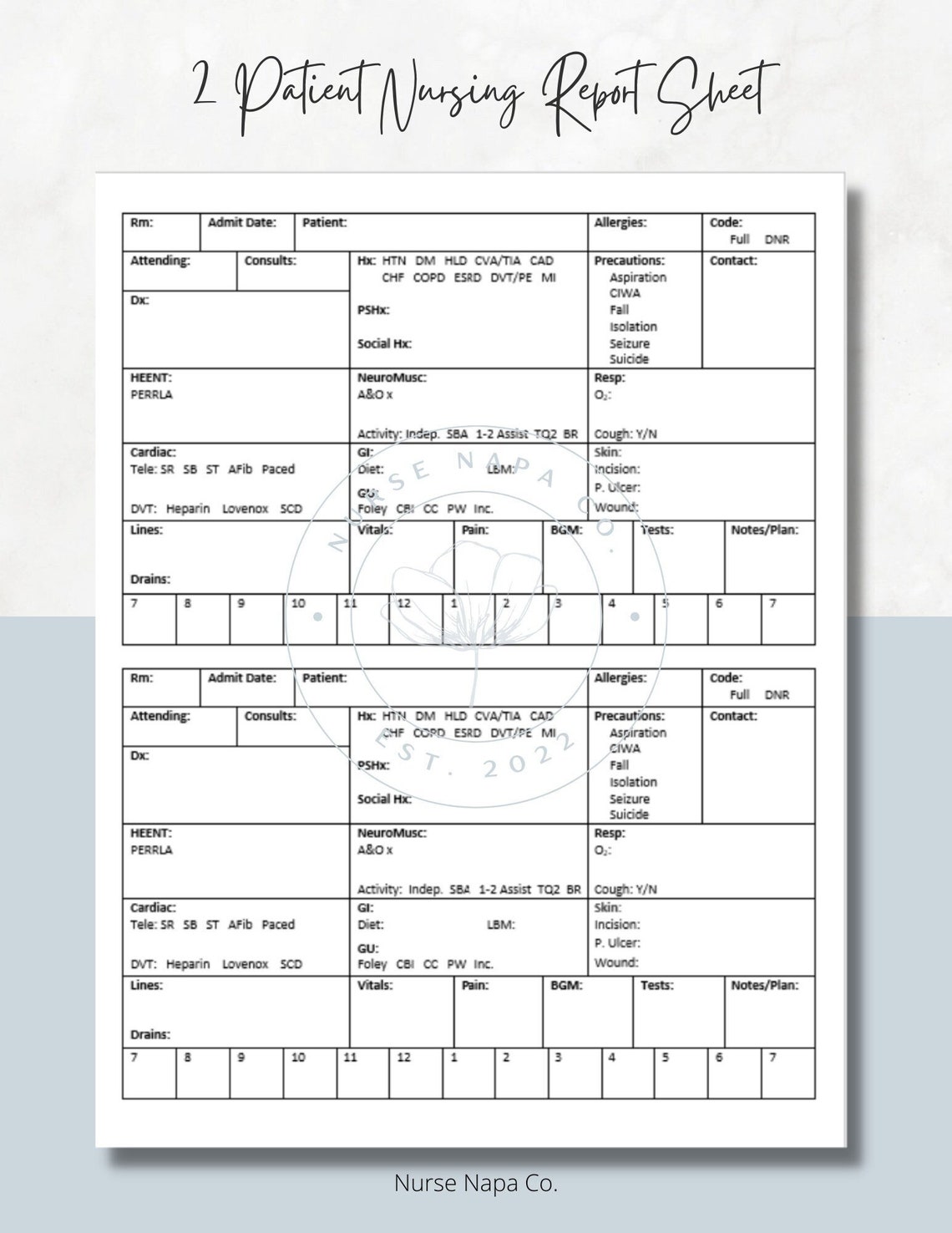 2 Patient Nursing Report Sheet Version 2 Patient Assessment - Etsy