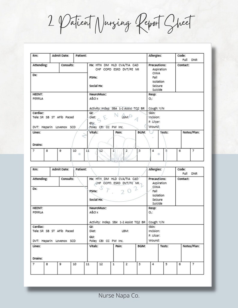 2 Patient Nursing Report Sheet Version 2 Patient Assessment - Etsy