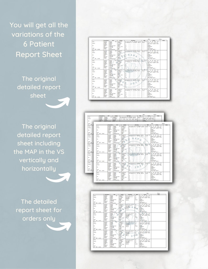 6 Patient Pct Report Sheet Bundle, Cna Report Sheet Bundle, HIGH ...