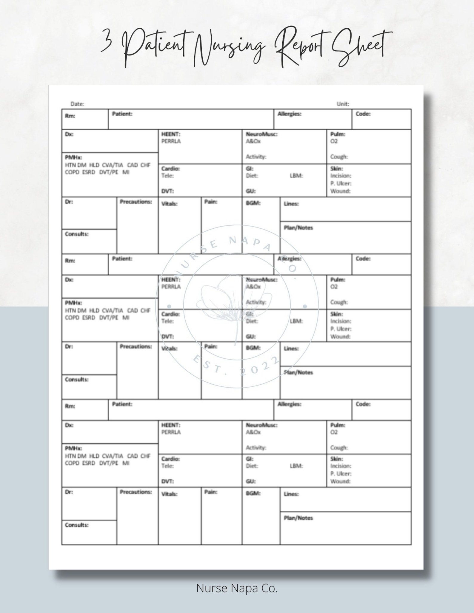 3 Patient Report Sheet Multiple Patient Report Sheet Nurse - Etsy