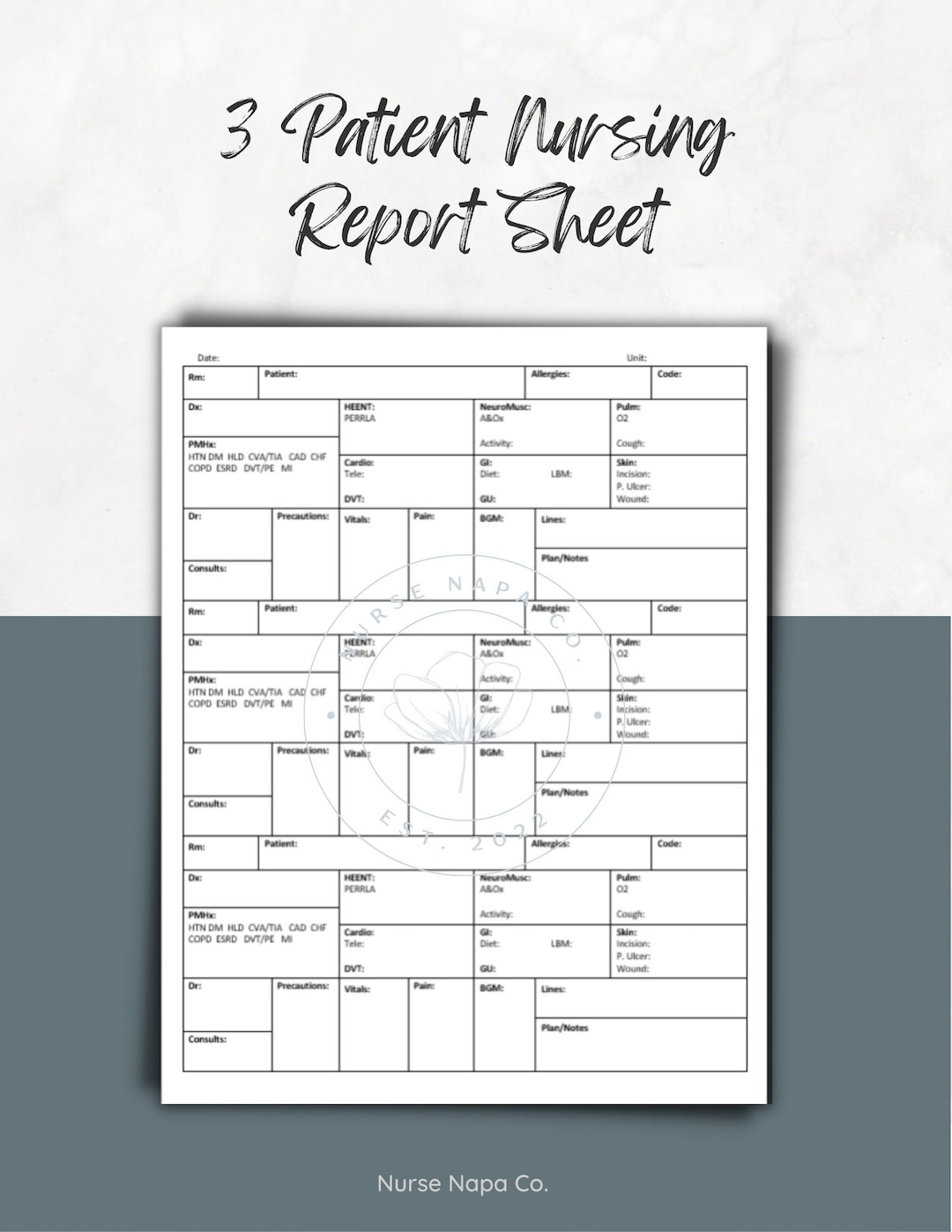 3 Patient Report Sheet, Multiple Patient Report Sheet, Nurse Shift ...