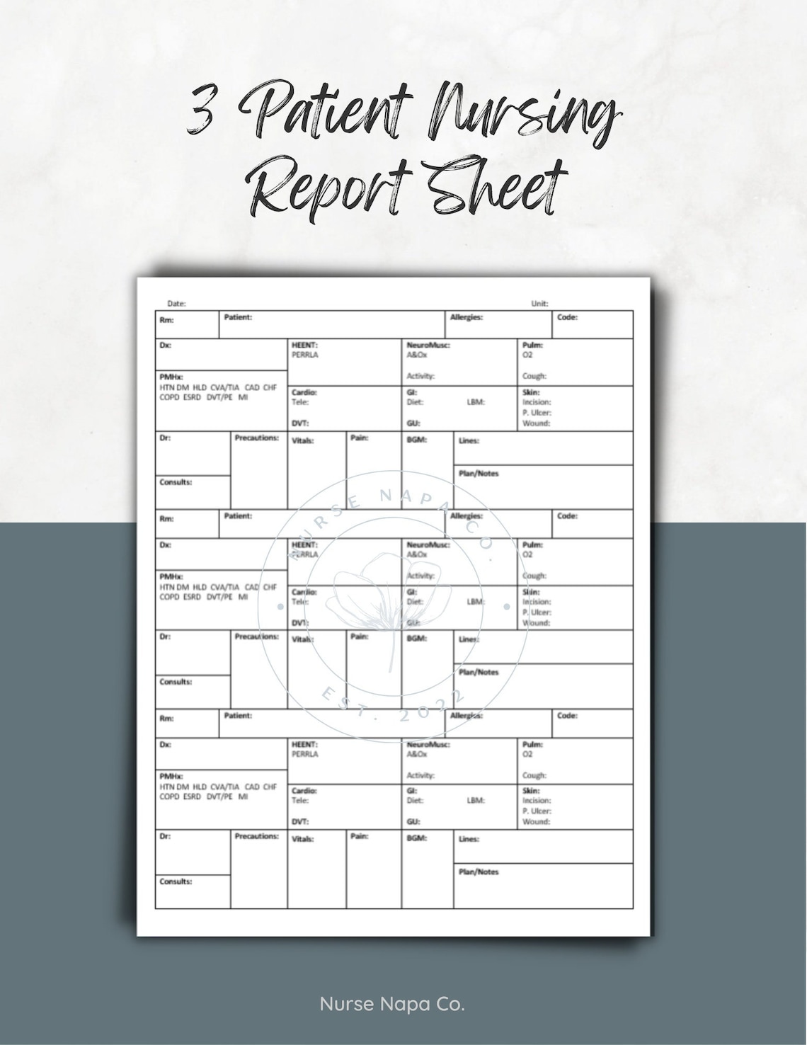 3 Patient Report Sheet, Multiple Patient Report Sheet, Nurse Shift ...