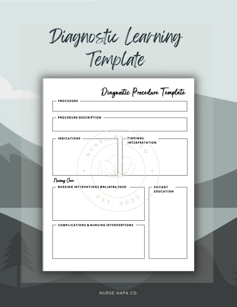 Diagnostics Learning Template Nursing Student Study Aid Concept Map