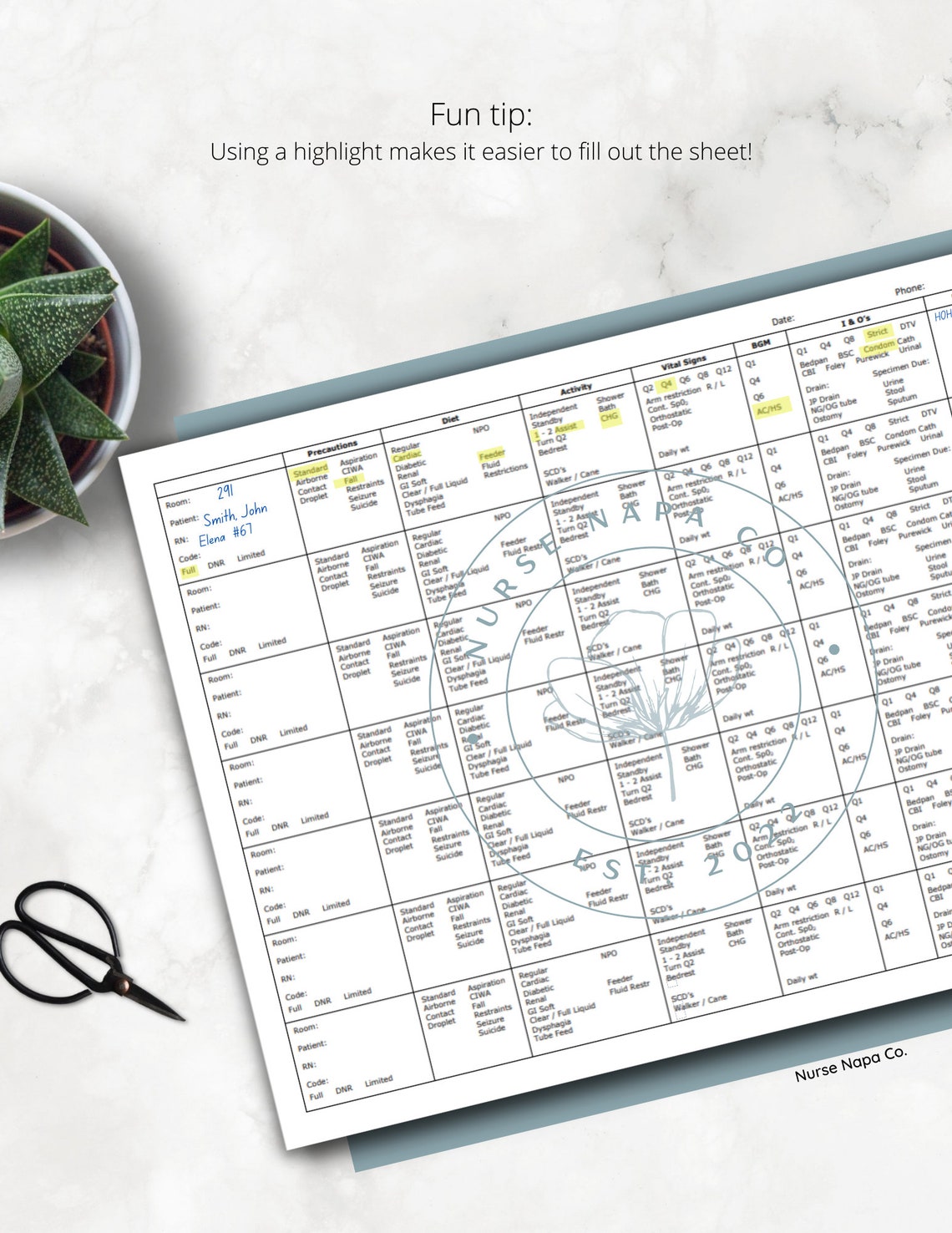 7 Patient Pct/cna Report Sheet, Patient Organization, HIGH QUALITY ...