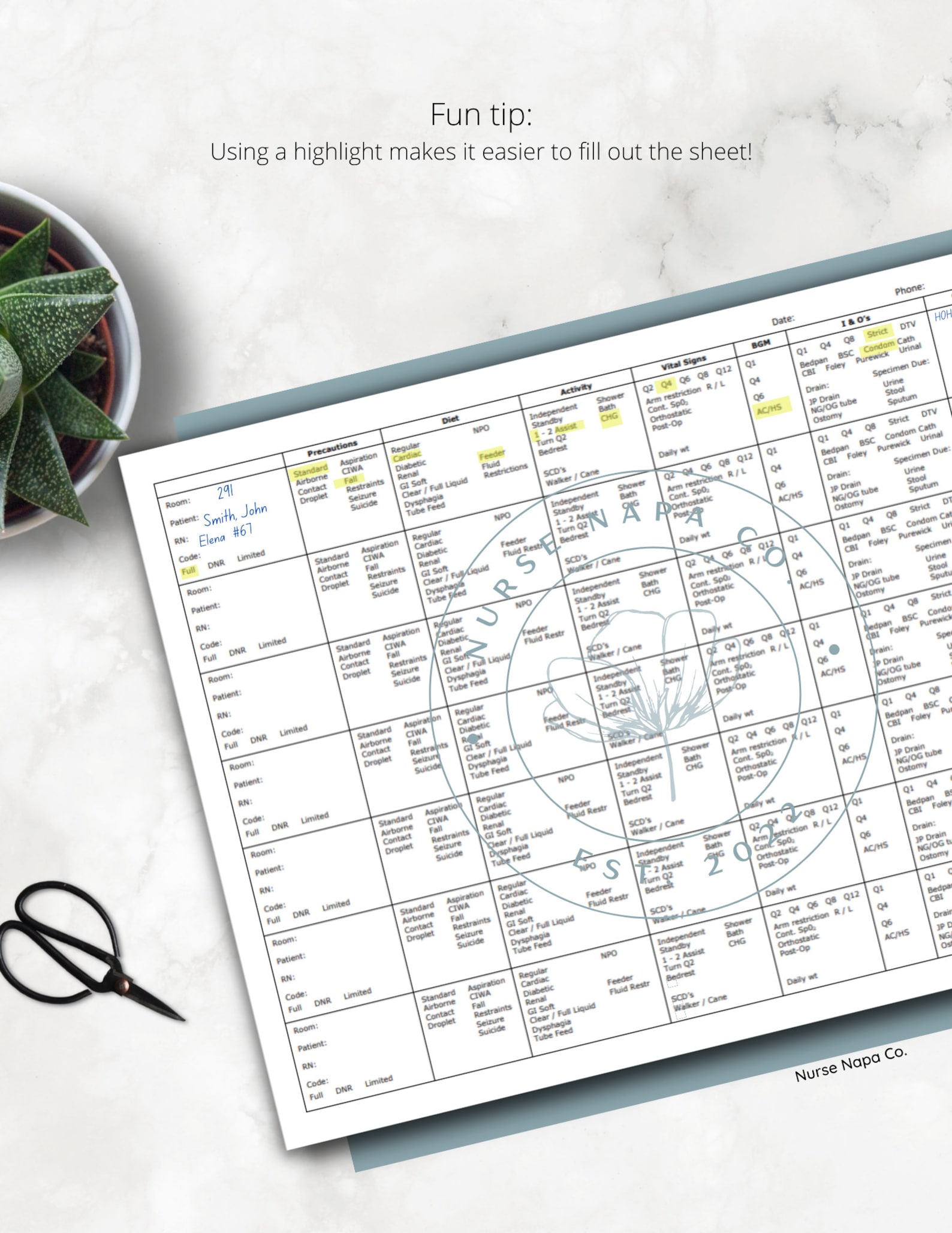 7 Patient Pct/cna Report Sheet, Patient Organization, HIGH QUALITY ...