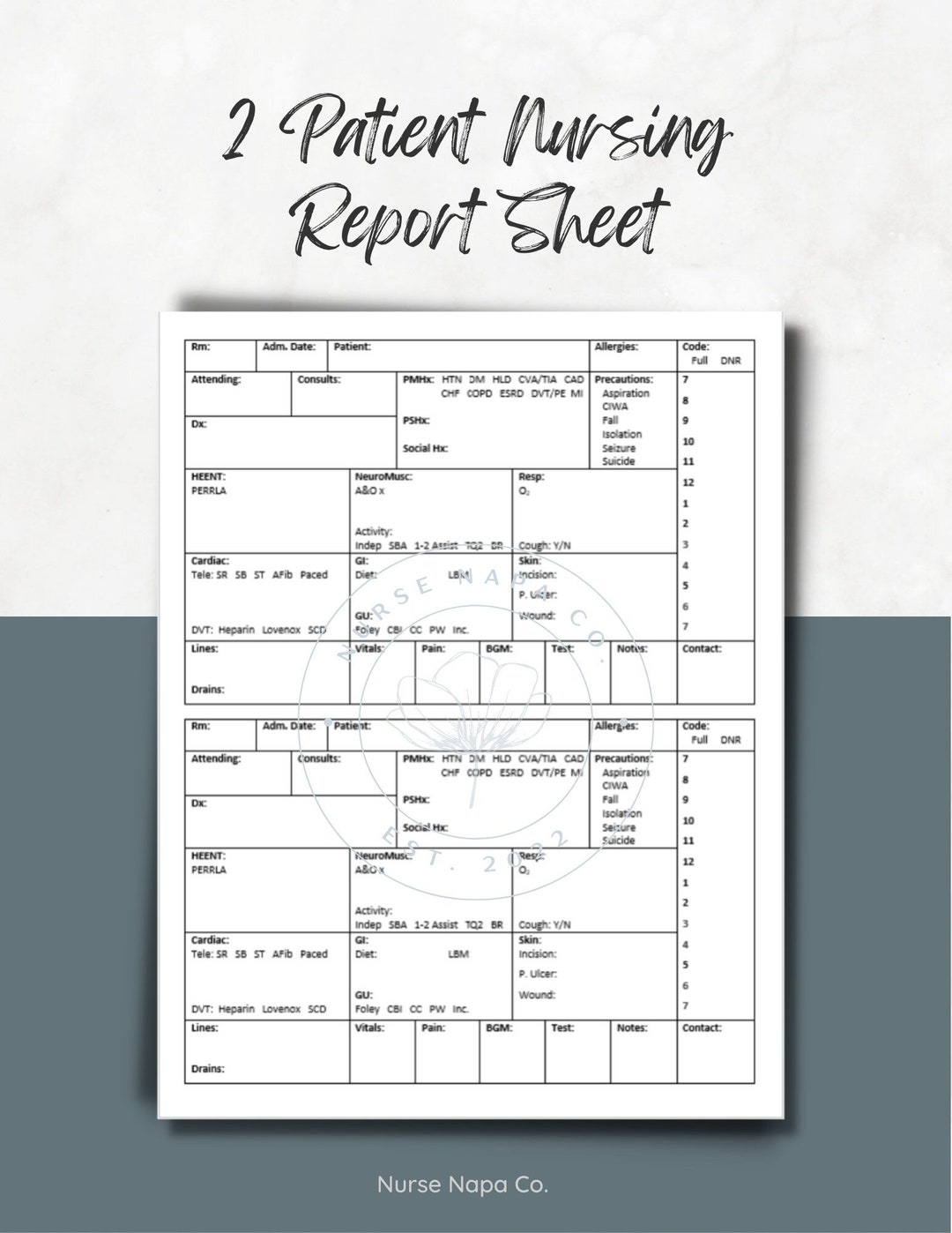 2 Patient Nursing Report Sheet Version 1, Nurse Patient Assessment W ...