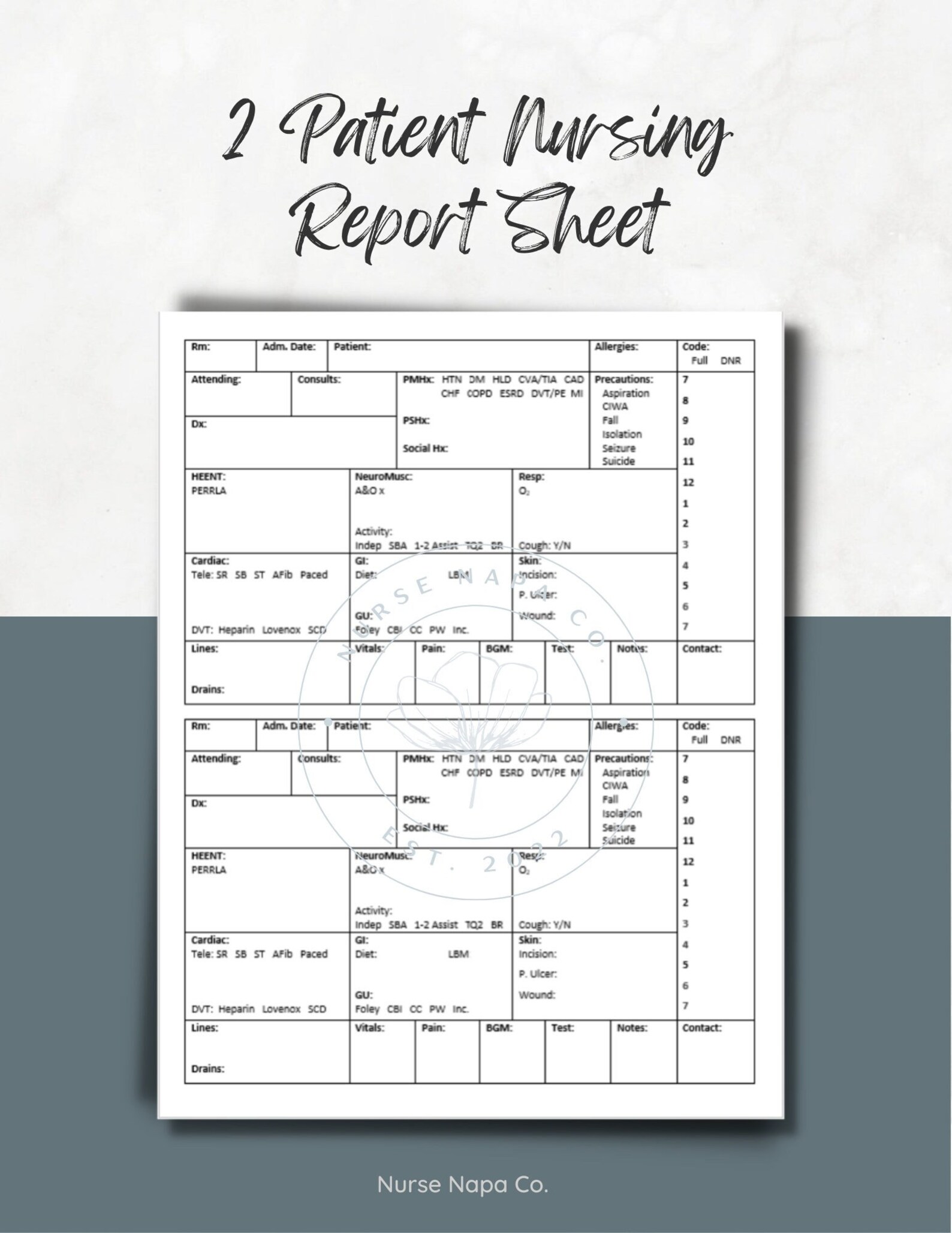 2 Patient Nursing Report Sheet Version 1, Nurse Patient Assessment W ...