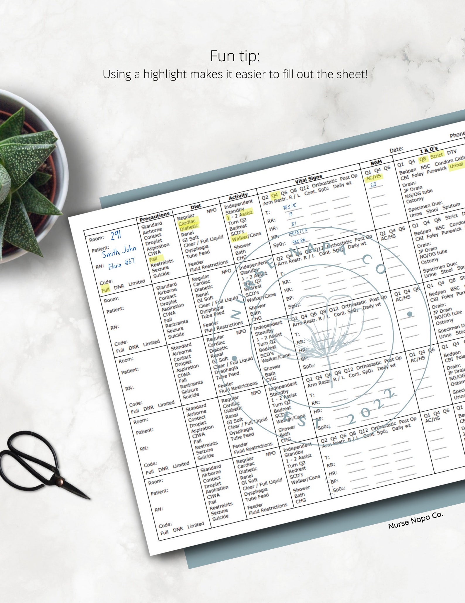 5 Patient Pct/cna Report Sheet Bundle, Certified Nurse Assistant, HIGH ...