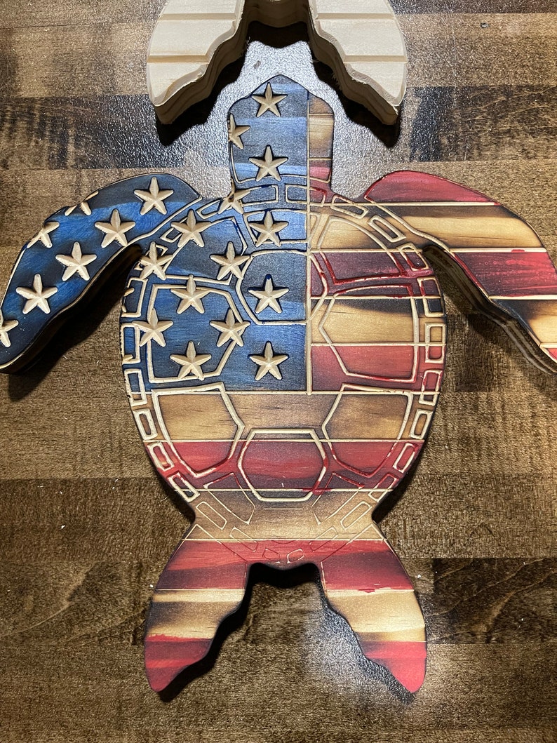 USA American Flag Wood Turtle, Sea Turtle, Wall Art, Hand Painted ...