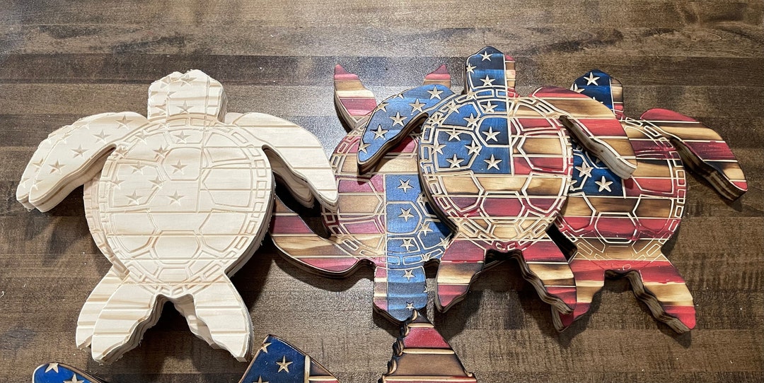 USA American Flag Wood Turtle, Sea Turtle, Wall Art, Hand Painted ...