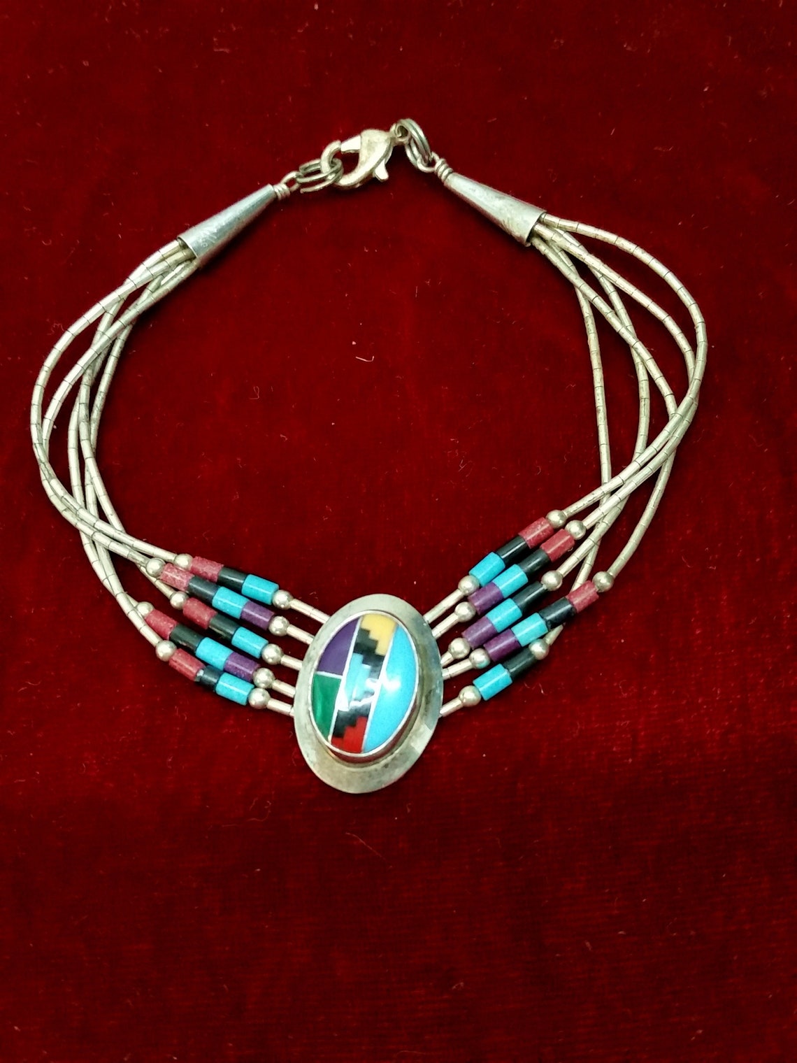 Vintage Native American Bracelet, Zuni Inlay Bracelet, Natural Stones ...
