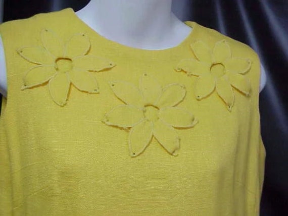 1960's Yellow Linen Dress Designer Gale Mitchel Size … - Gem