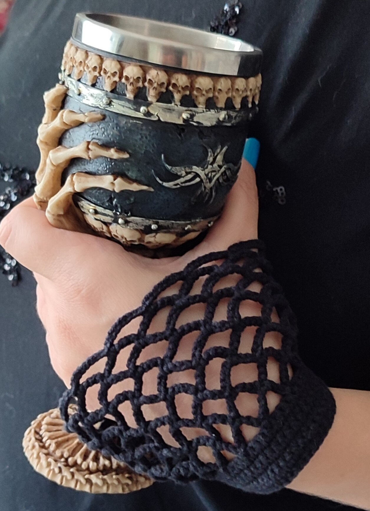 Crochet Black Gothic Cuff Pattern, Victorian Style Black Spiderweb ...
