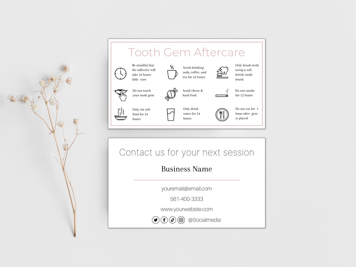 Aftercare Card Tooth Gem Template Tooth Gem Aftercare Card - Etsy