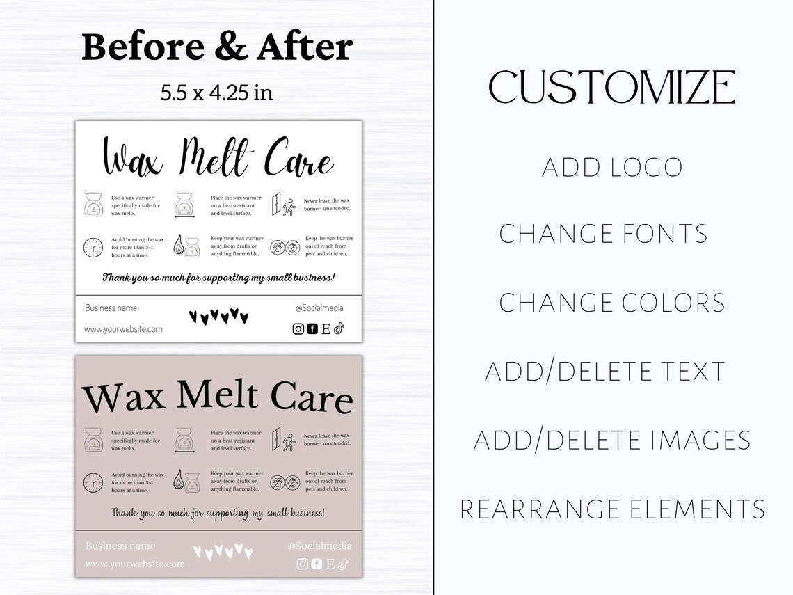 Wax Melt Care Card Template Wax Melt Card Instructions Printable ...