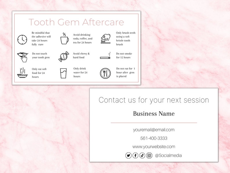Aftercare Card Tooth Gem Template Tooth Gem Aftercare Card - Etsy